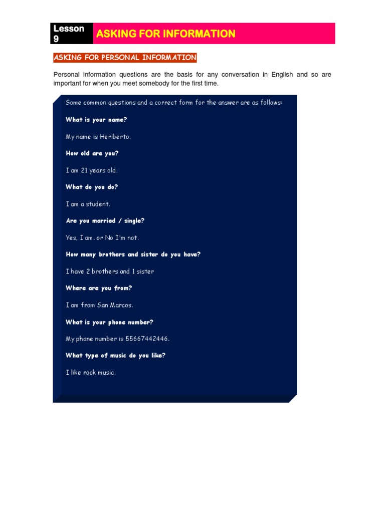 Asking for Personal Information | PDF