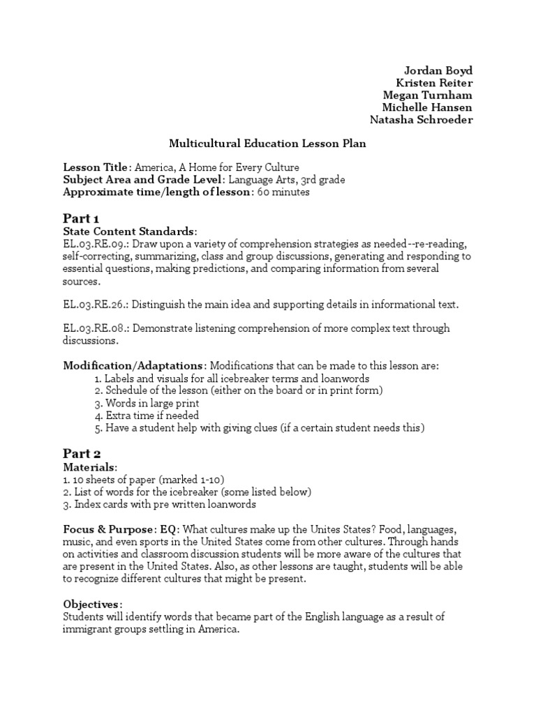 24 Knowledge 4 Multicultural Lesson Plan | PDF | Reading Comprehension ...