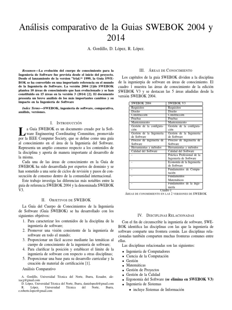 SWEBOK Análisis Versiones | PDF | Programa de computadora | Programación