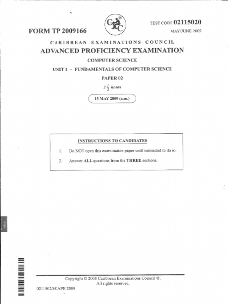 CAPE Computer Science Unit 1 Past Paper | PDF