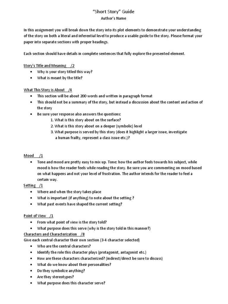 Short Story Guide Adapted Eng 12 | Plot (Narrative) | Narration | Free ...