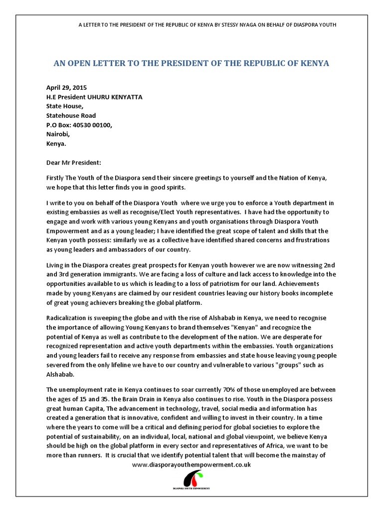 Kenyan Diaspora Youth Appeal to President | PDF | Kenya | Sustainability