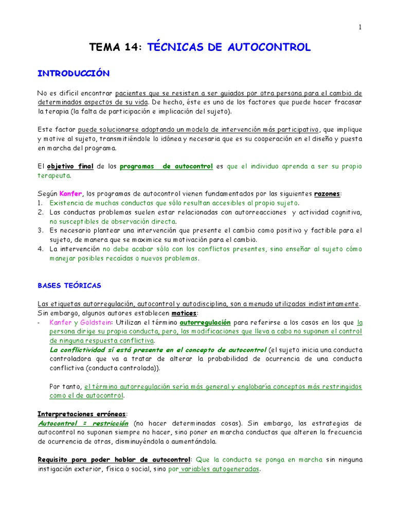 Tema 4. Técnicas de Autocontrol | PDF | Comportamiento | Reforzamiento