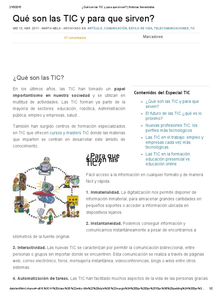 ¿Qué Son Las TIC y para Que Sirven - Noticias Iberestudios | PDF | Tecnología de información y ...