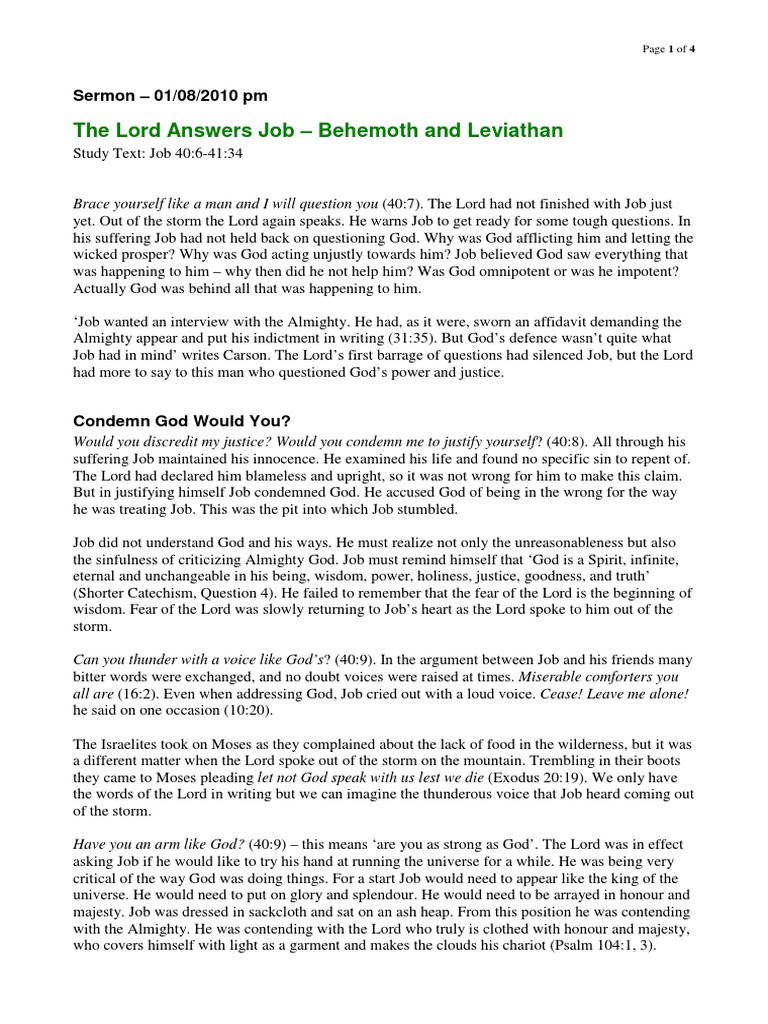 The Lord Answers Job-Behemoth and Leviathan | PDF | Book Of Job ...