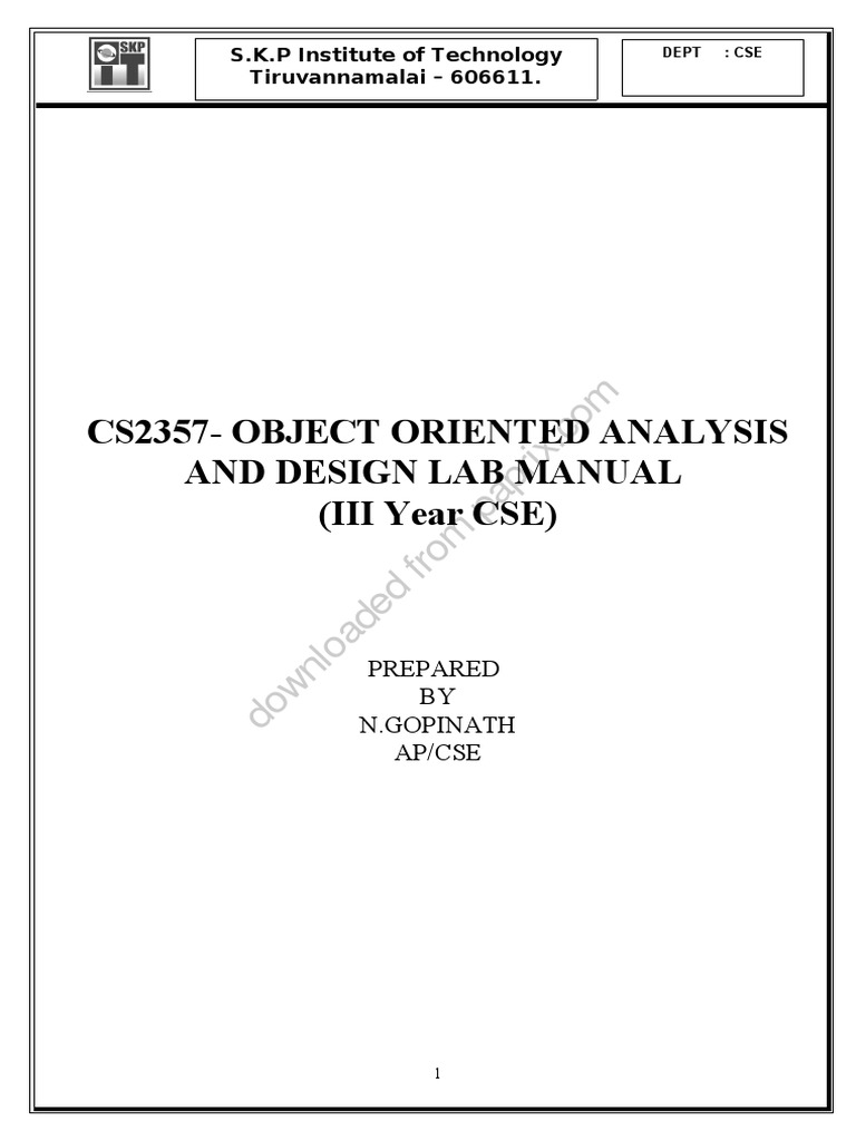 Cs2357-Object Oriented Analysis and Design Lab Manual (III Year CSE) | PDF | Component Based ...