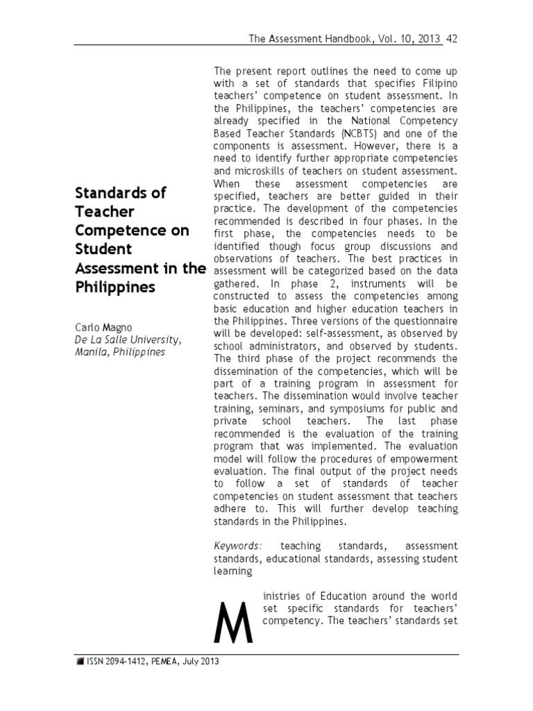 Standards of Teacher Competence On Student Assessment in The ...