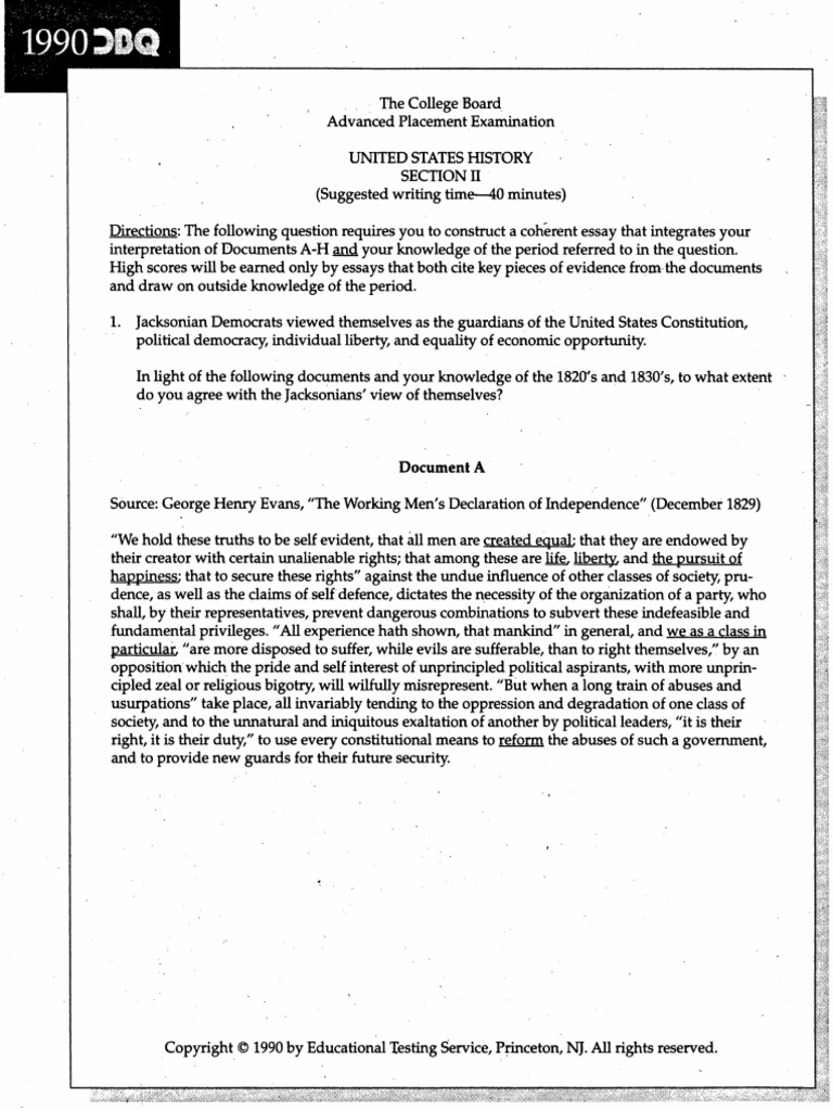 1990 DBQ - Jacksonian Democracy PDF | PDF | Politics