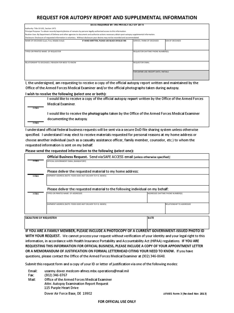 Autopsy Report Request | Autopsy | Post Office Box