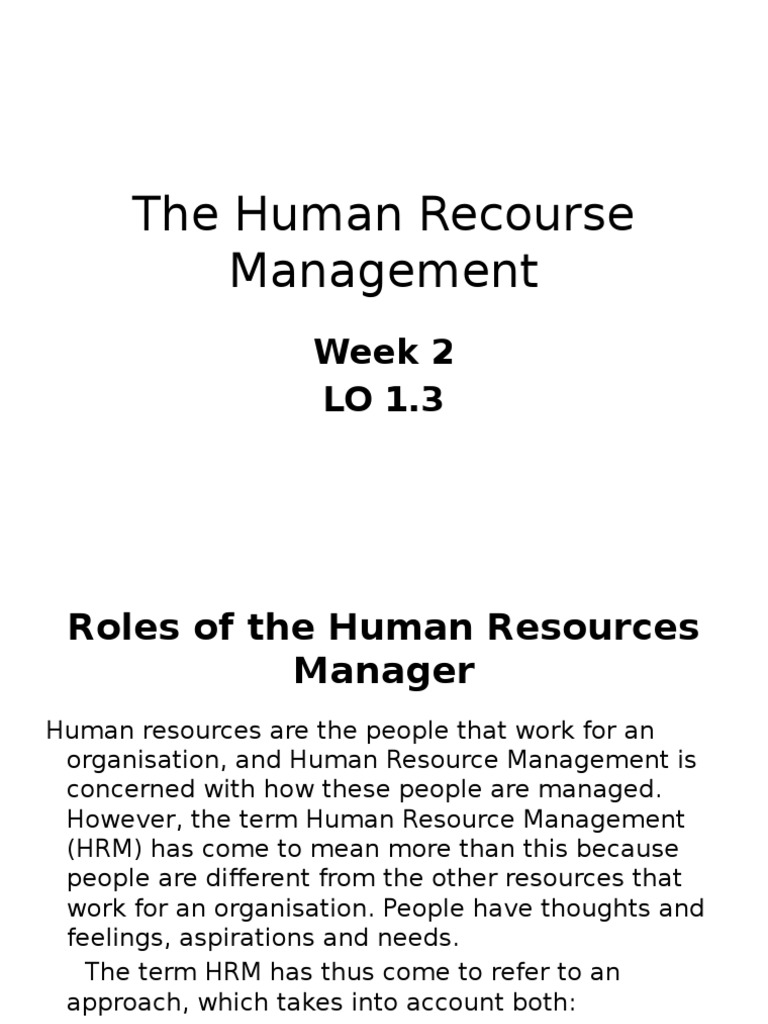 Roles of Human Resources Managers | PDF | Human Resource Management ...