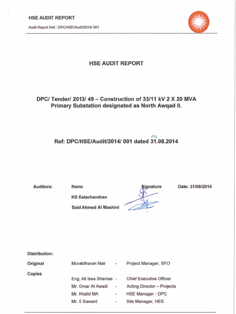 SFO - HSE Audit Report 31.08.2014 | PDF