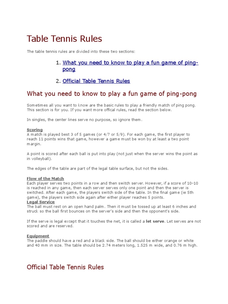 Table Tennis Rules | PDF