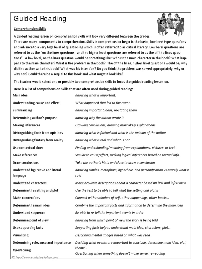 Guided Reading Comprehension Skills | PDF | Reading Comprehension ...