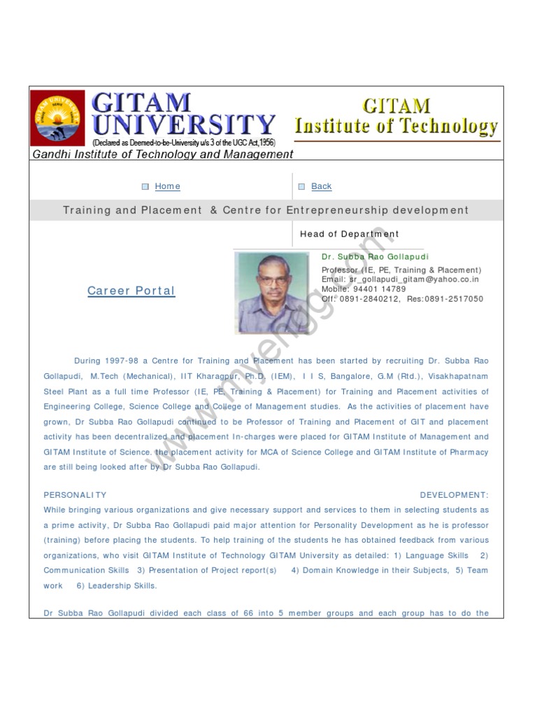 GITAM Placement Details | PDF | Science And Technology | Behavior ...