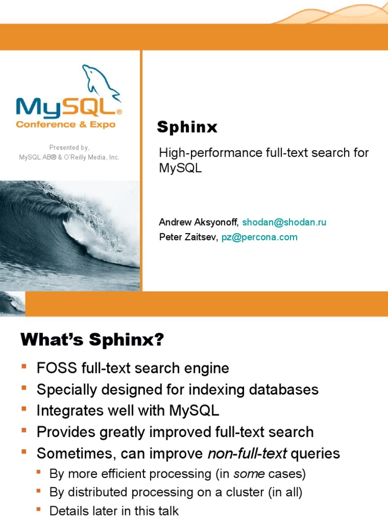 Sphinx High Performance Full Text Search For Mysql Presentation Pdf Search Engine Indexing