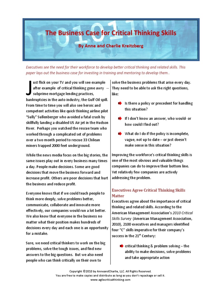 The Business Case For Critical Thinking For Web v2 | PDF | Critical ...