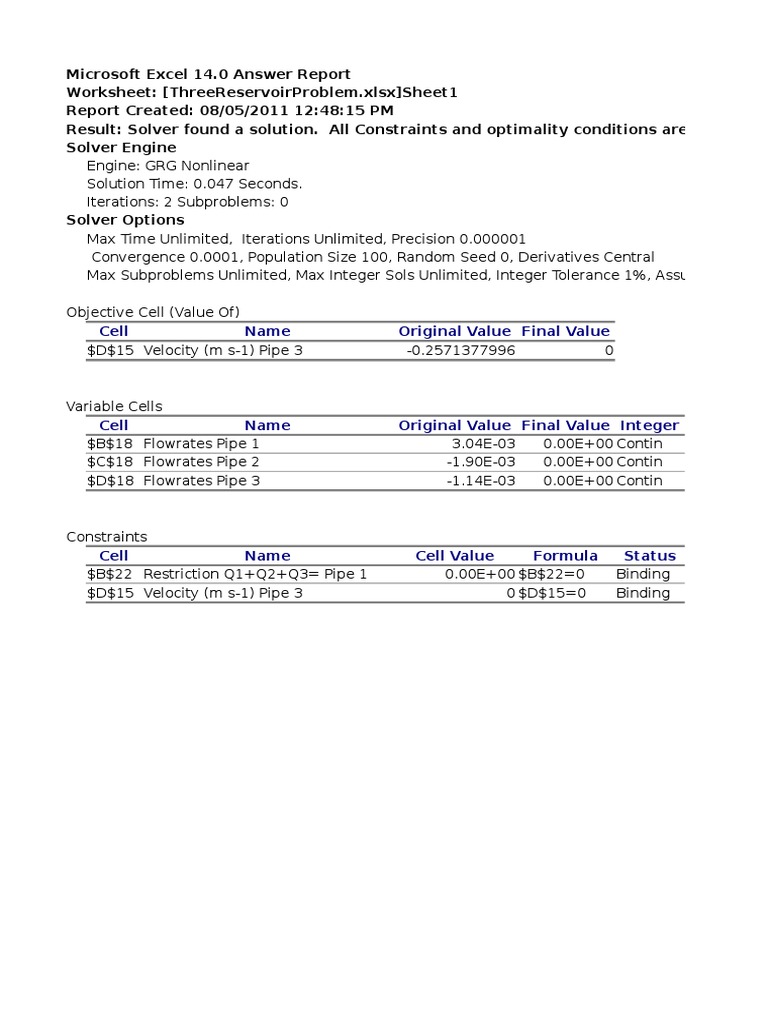 Three Reservoir Problem | PDF | Equations | Mathematical Optimization