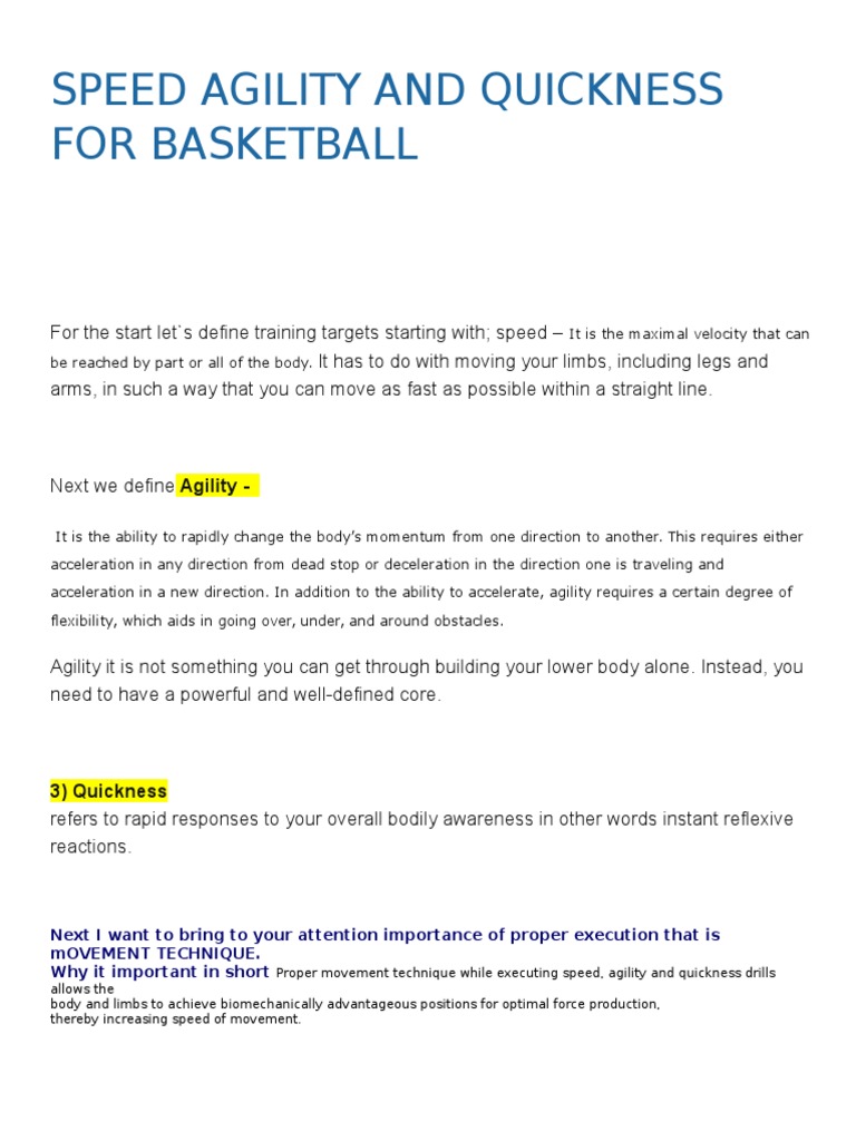 Basketball Training For Speed Agility and Quickness | PDF | Mental ...