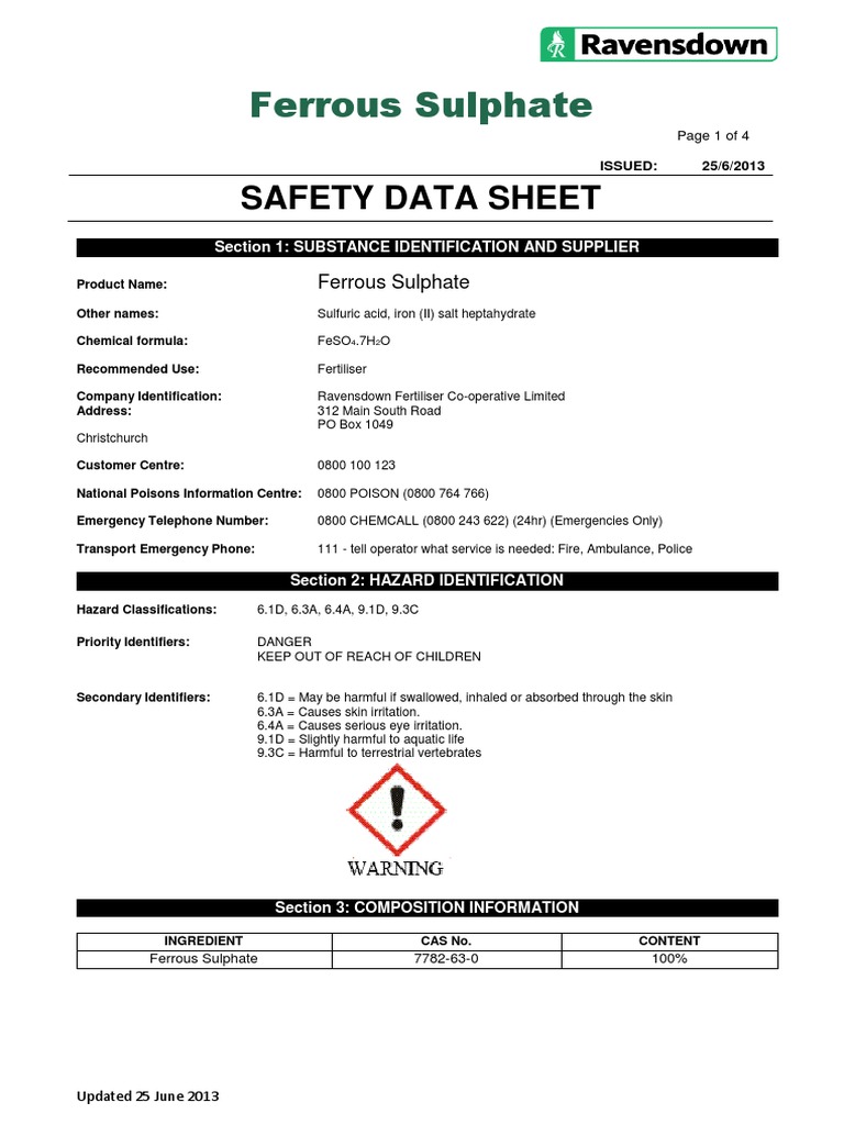 Ferrous Sulphate SDS | Personal Protective Equipment | Chemical Substances