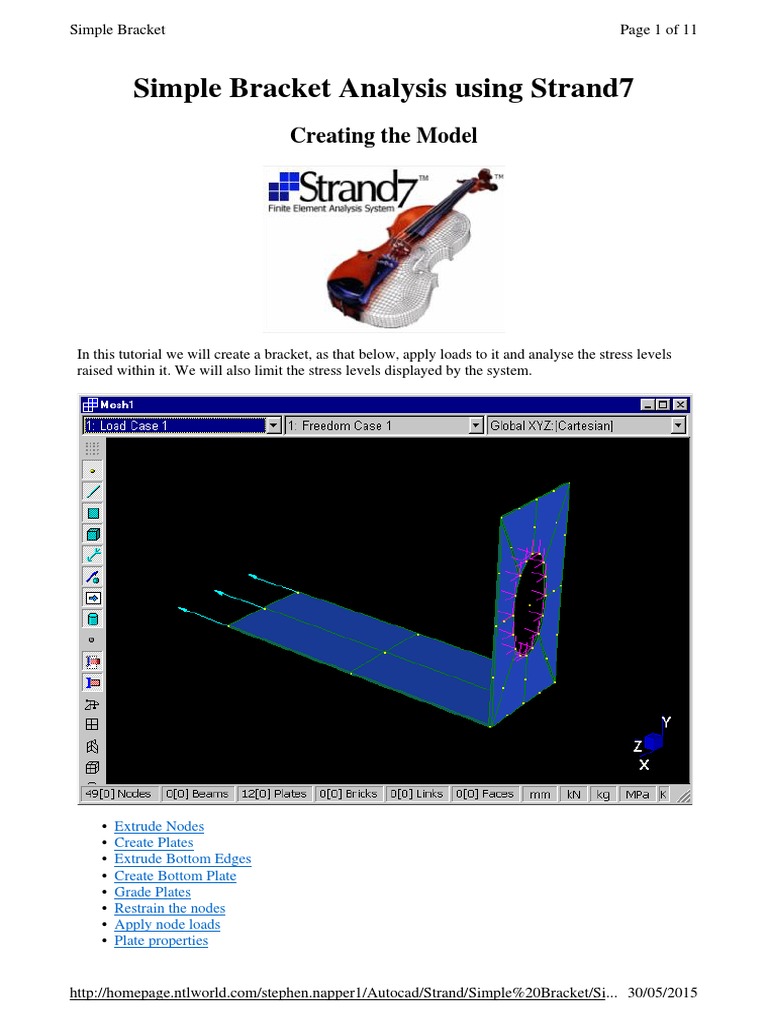 Simple Bracket Analysis Using Strand7 | PDF | Stress (Mechanics) | Beam ...