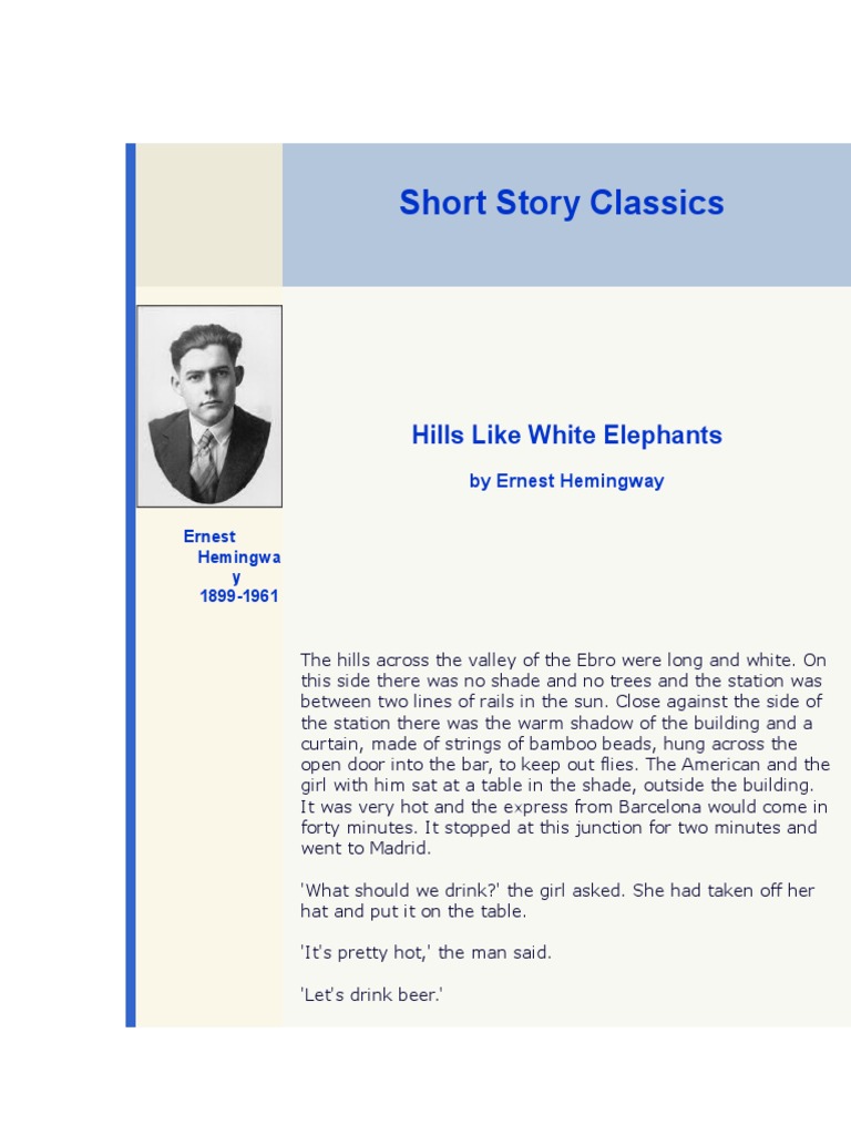 Hills LIke White Elelphants Ernest Hemingway | PDF | Ernest Hemingway ...