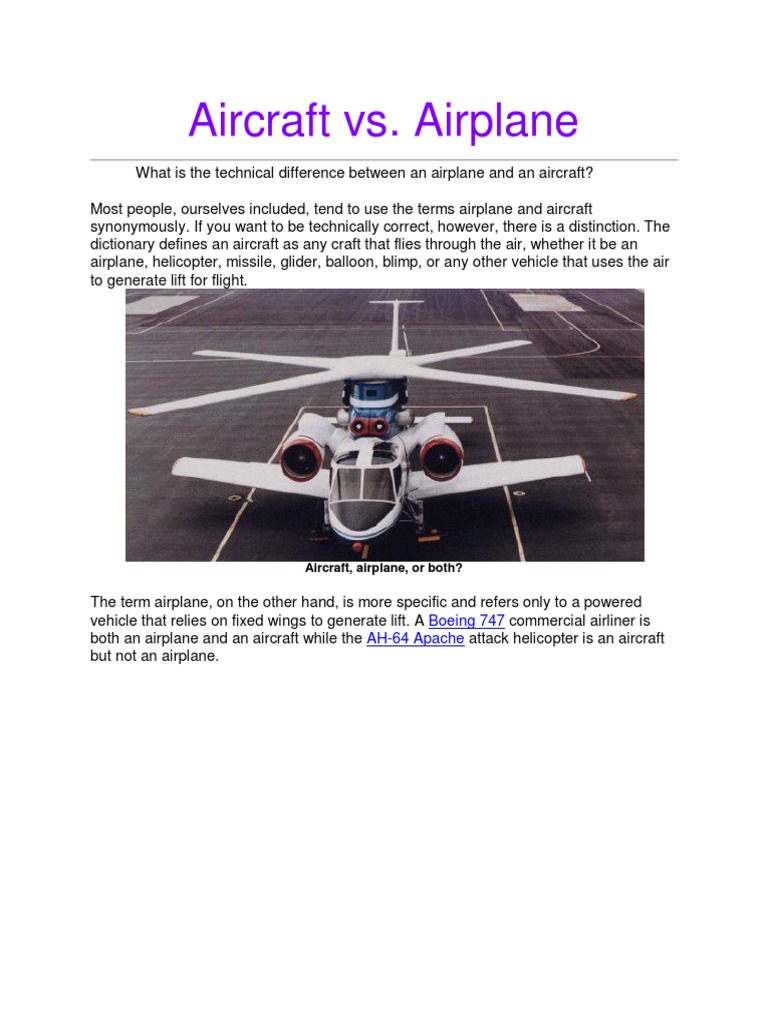 Aircraft vs. Airplane Explained | PDF | Business