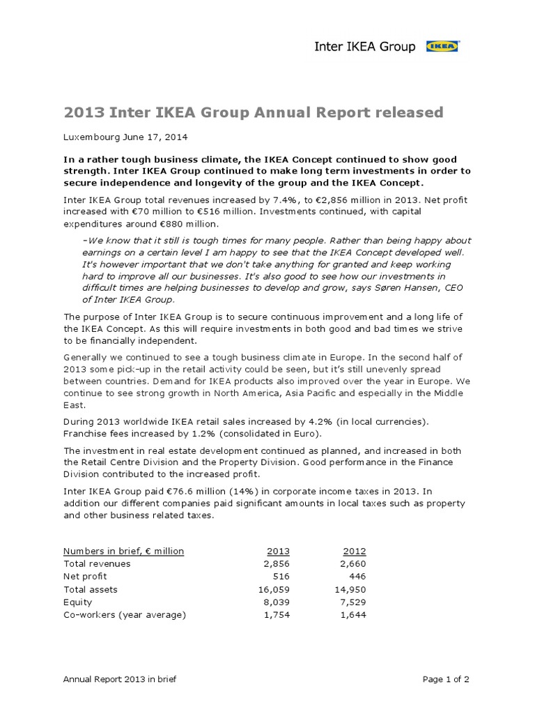 IKEA Annual Report | PDF | Franchising | Euro