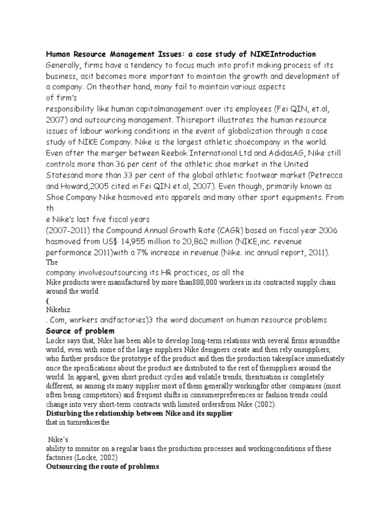 Human Resource Management Issues | PDF | Nike | Outsourcing