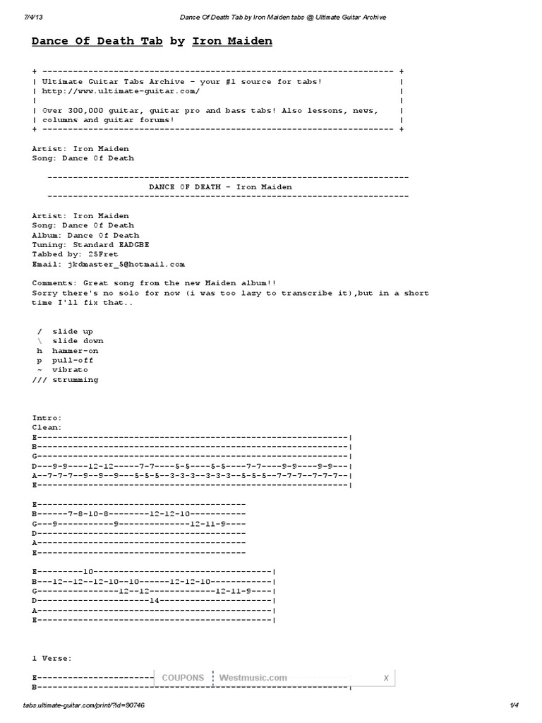 Dance of Death Tab by Iron Maiden Tabs | PDF