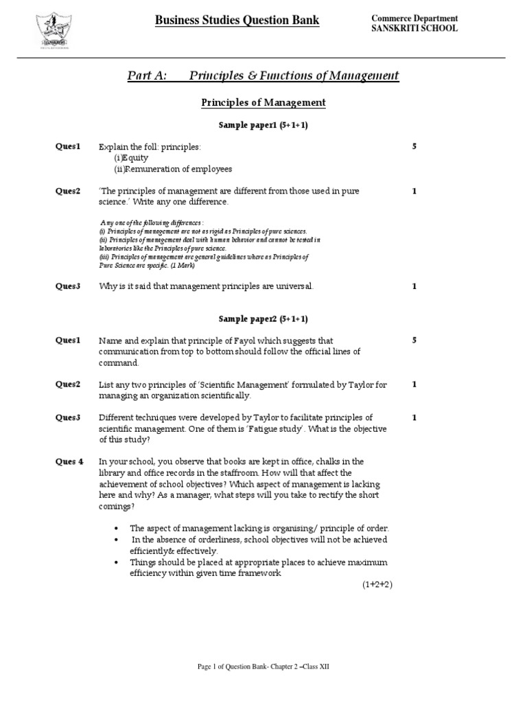 Principles of Management Question Bank | PDF | Employment | Science