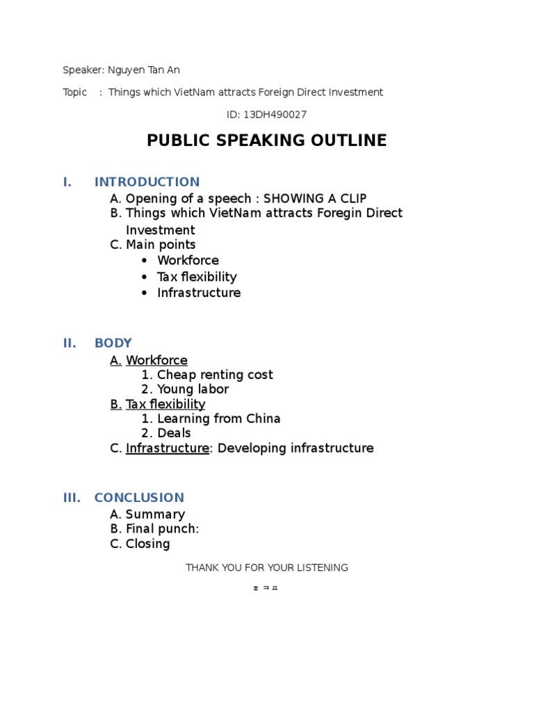Public Speaking Outline | PDF