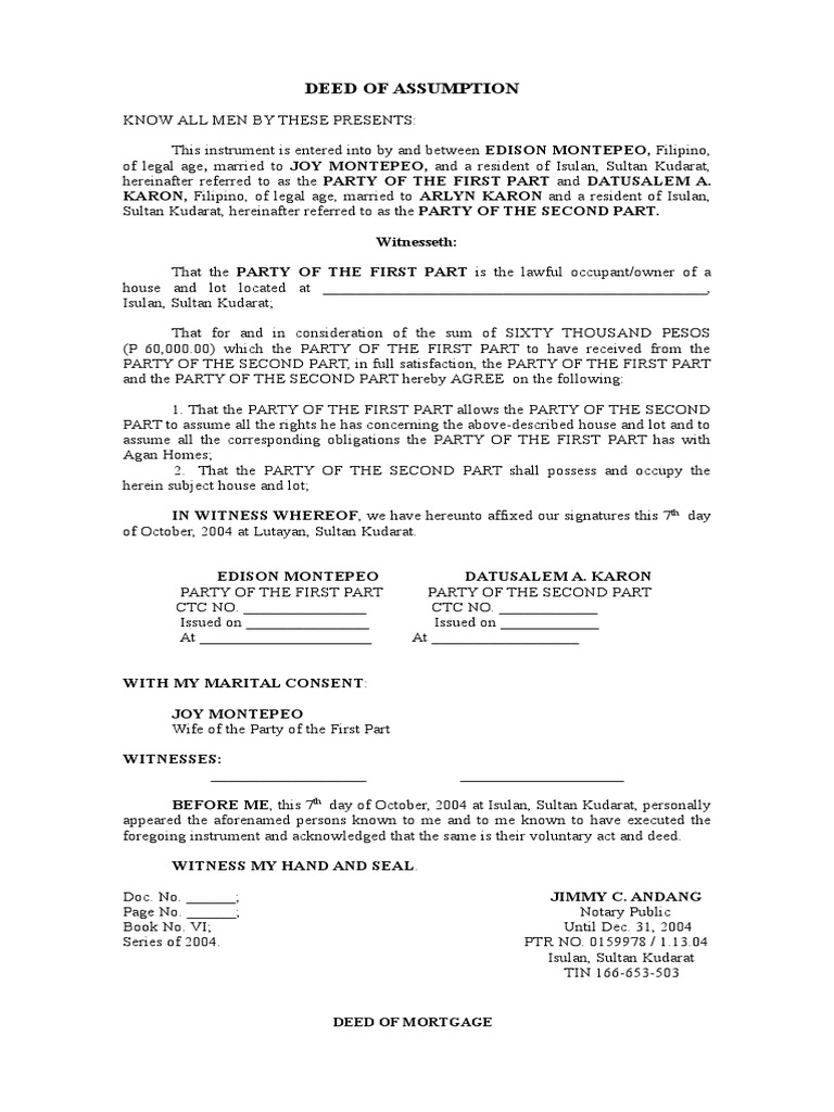 Deed of Mortgage | PDF | Mortgage Law | Contract Law