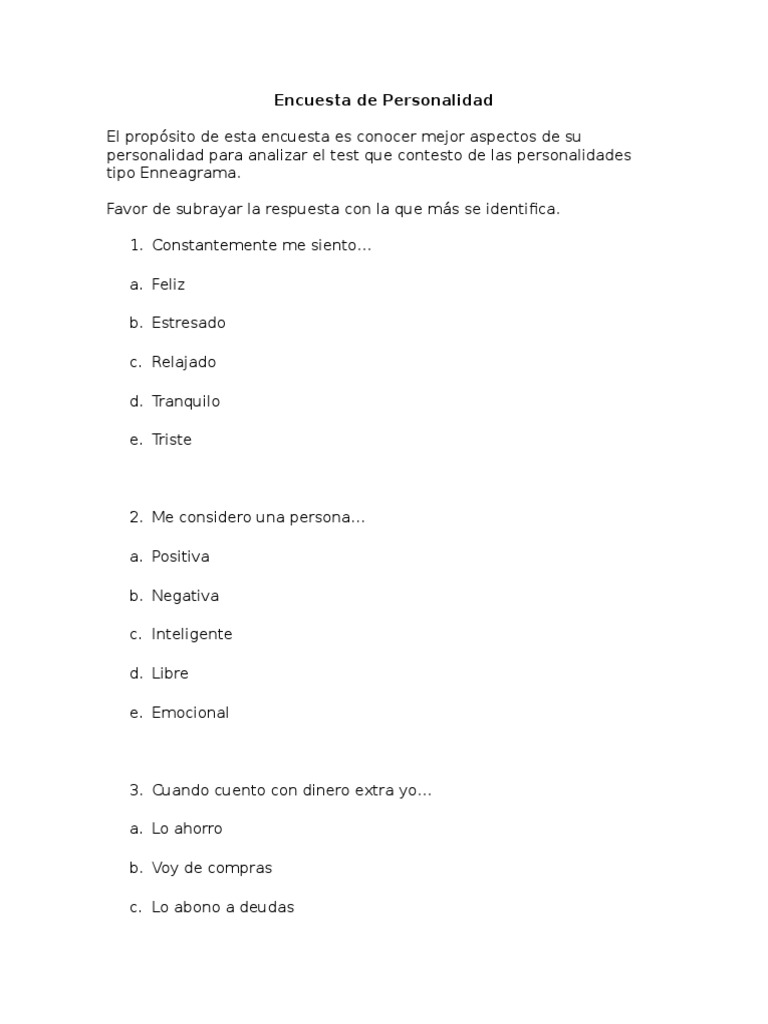 Encuesta de Personalidad Enneagrama | PDF | Artes del Lenguaje y ...