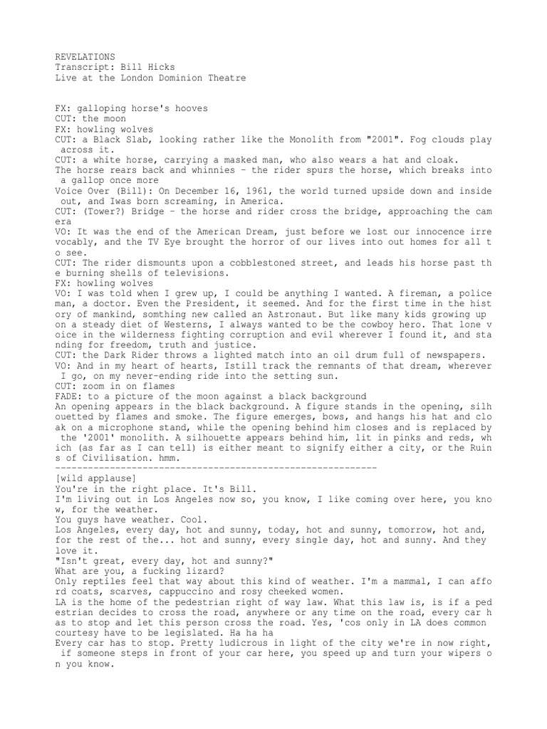 Bill Hicks: Revelations Live Show | PDF | Jesus | Religion And Belief