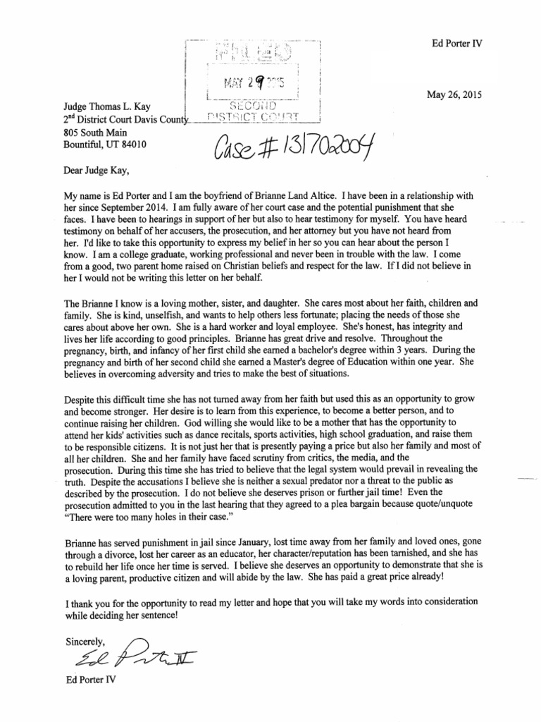 Altice's Boyfriend Writes Letter To Judge | PDF