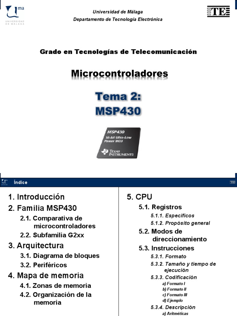 Tema 2. MSP430 PDF | PDF | Poco | Puntero (Programación de computadora)