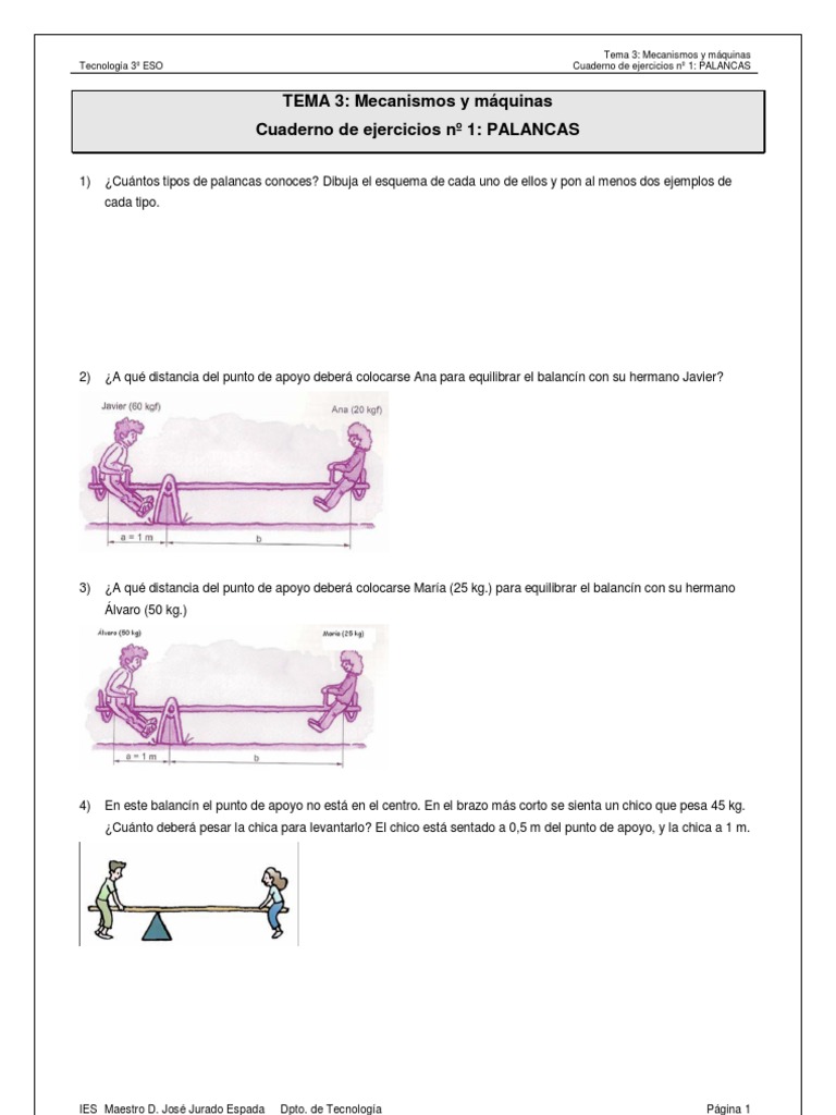 3º ESO - Tema 3 - Actividades Palancas | PDF | Palanca | Peso