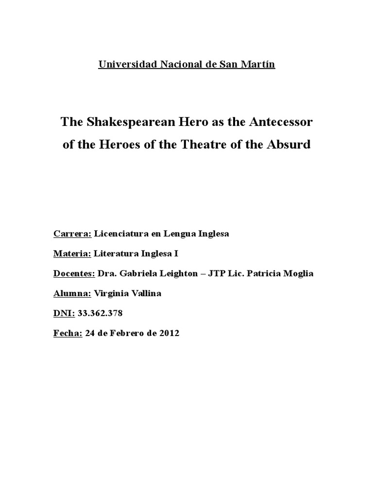 The Shakespearean Heroes As The Antecessors of The Heroes of The ...