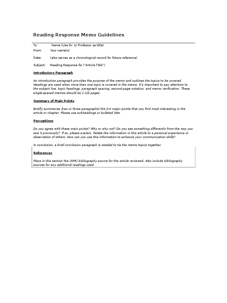Reading Response Memo Guidelines | PDF | Career & Growth | Language ...