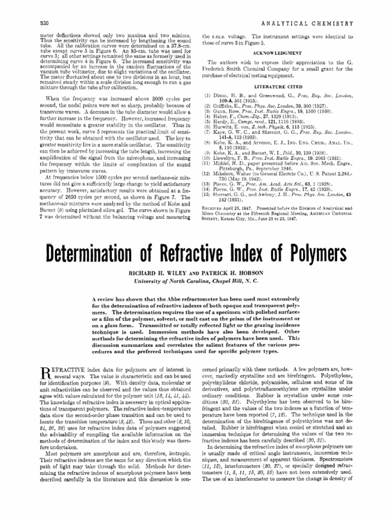 Determination of Refractive Index of Polymers | PDF | Refractive Index | Refraction