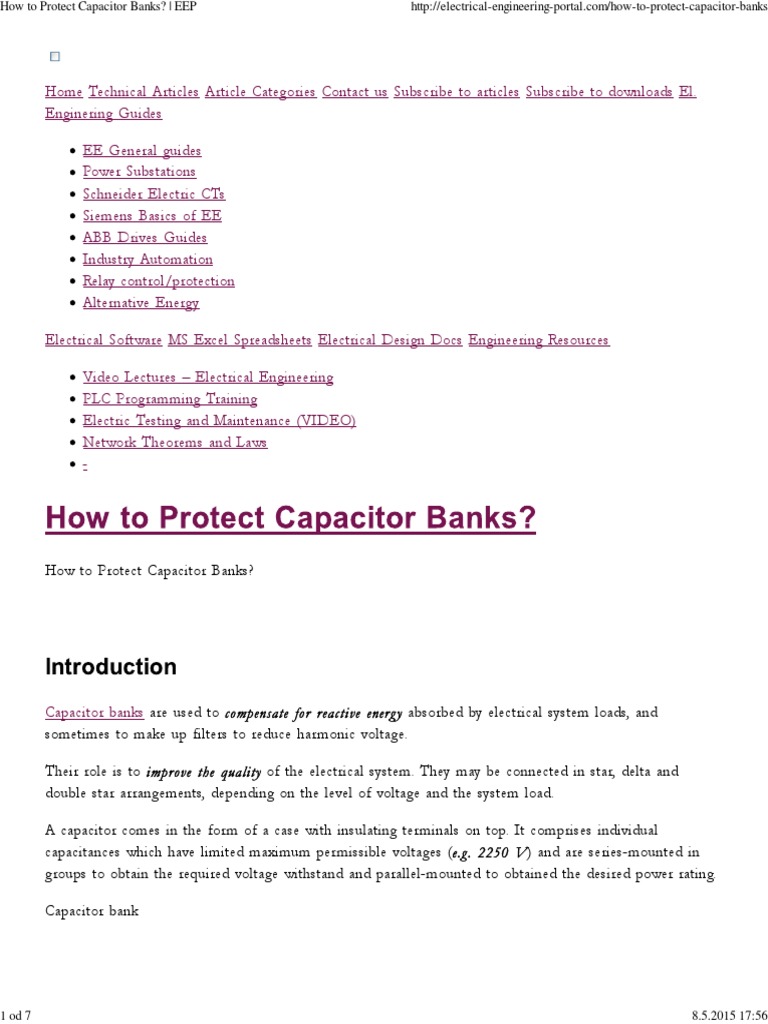 How Protect Capacitor Banks | PDF | Capacitor | Power Supply