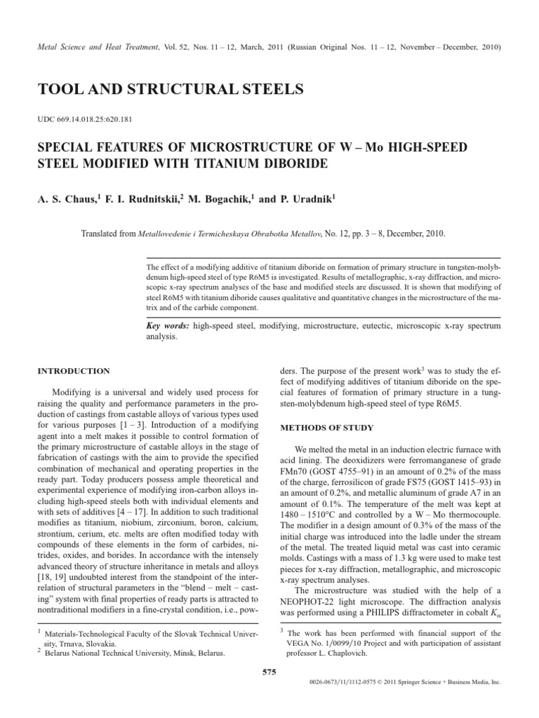 Tool and Structural Steels: Special Features of Microstructure of W ...