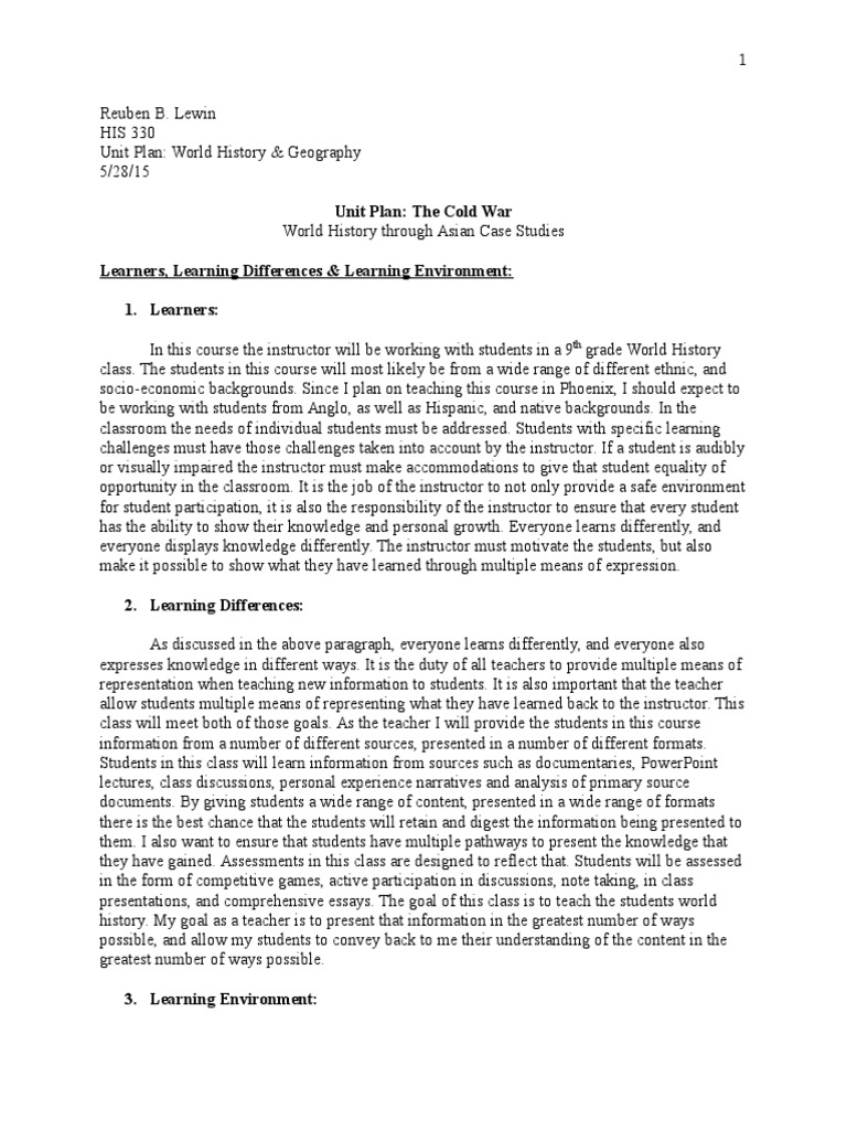 Cold War Unit Plan for World History | PDF | Cold War | Educational ...