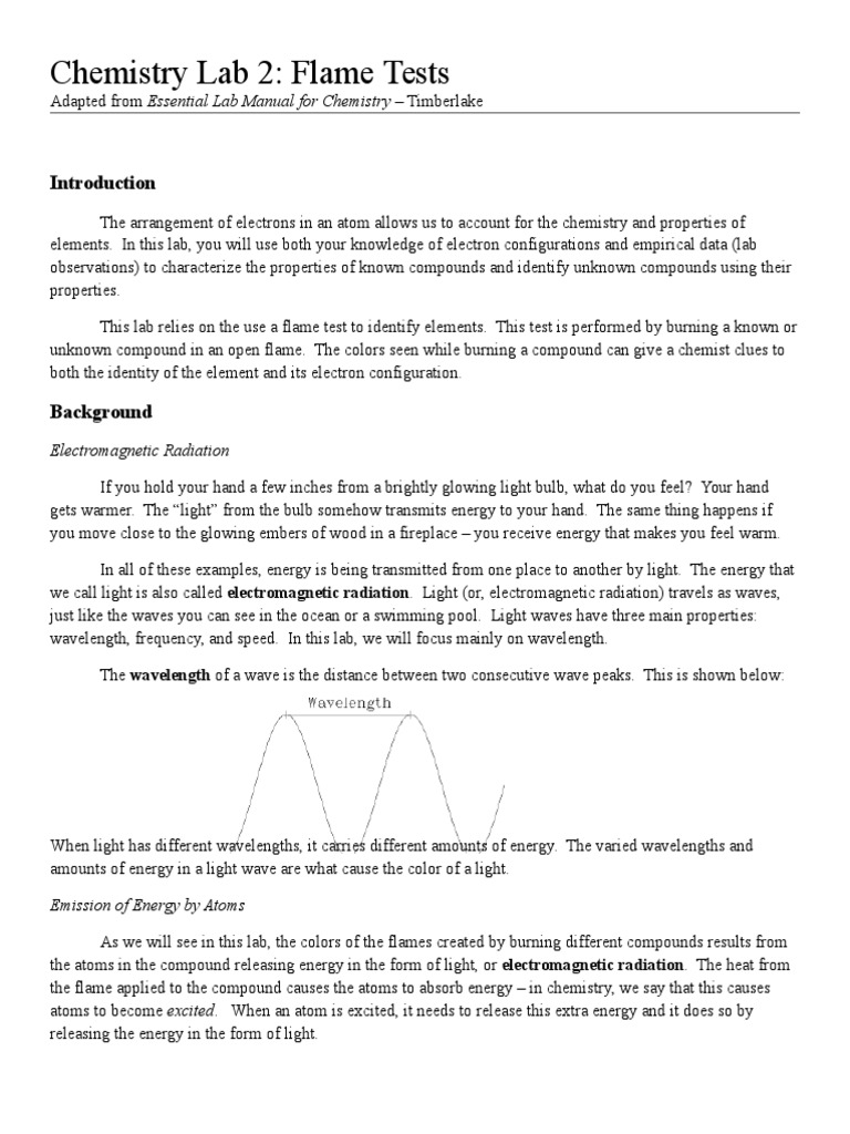 Chemistry Lab 2 Flame Tests | PDF | Light | Electromagnetic Radiation