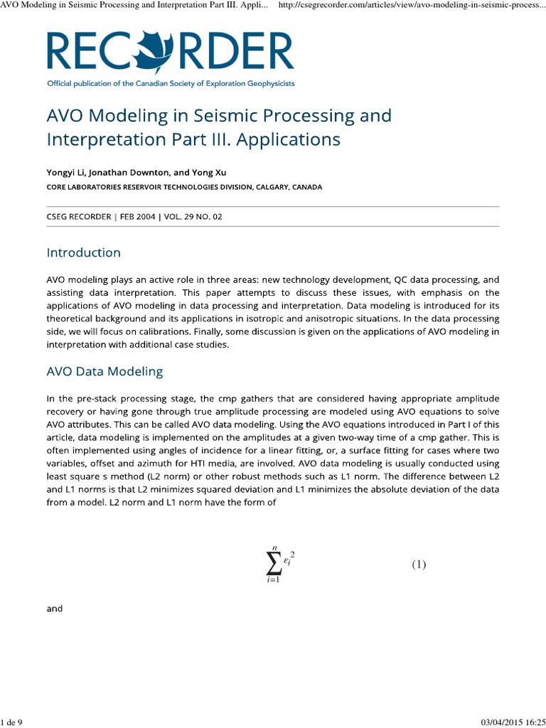 AVO Modeling in Seismic Processing and Interpretation Part III. Applications - CSEG Recorder ...