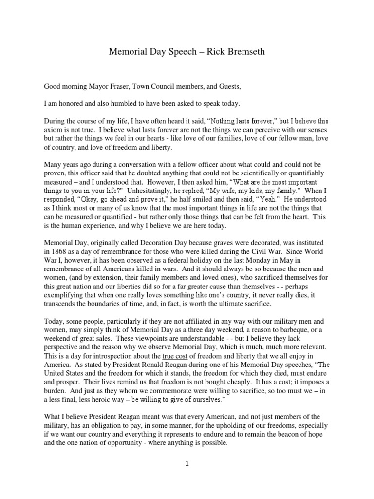 Memorial Day Reflections by Rick Bremseth | PDF | Memorial Day