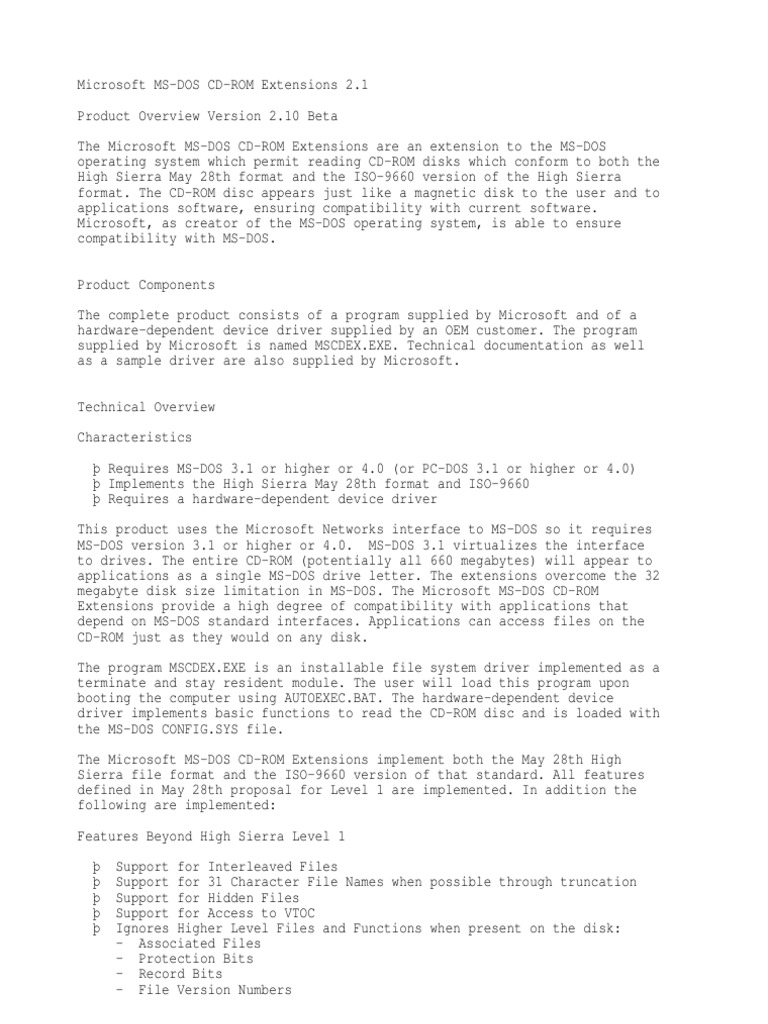 Microsoft MS-DOS CD-ROM Extensions 2.1 | PDF | Dos | Cd Rom