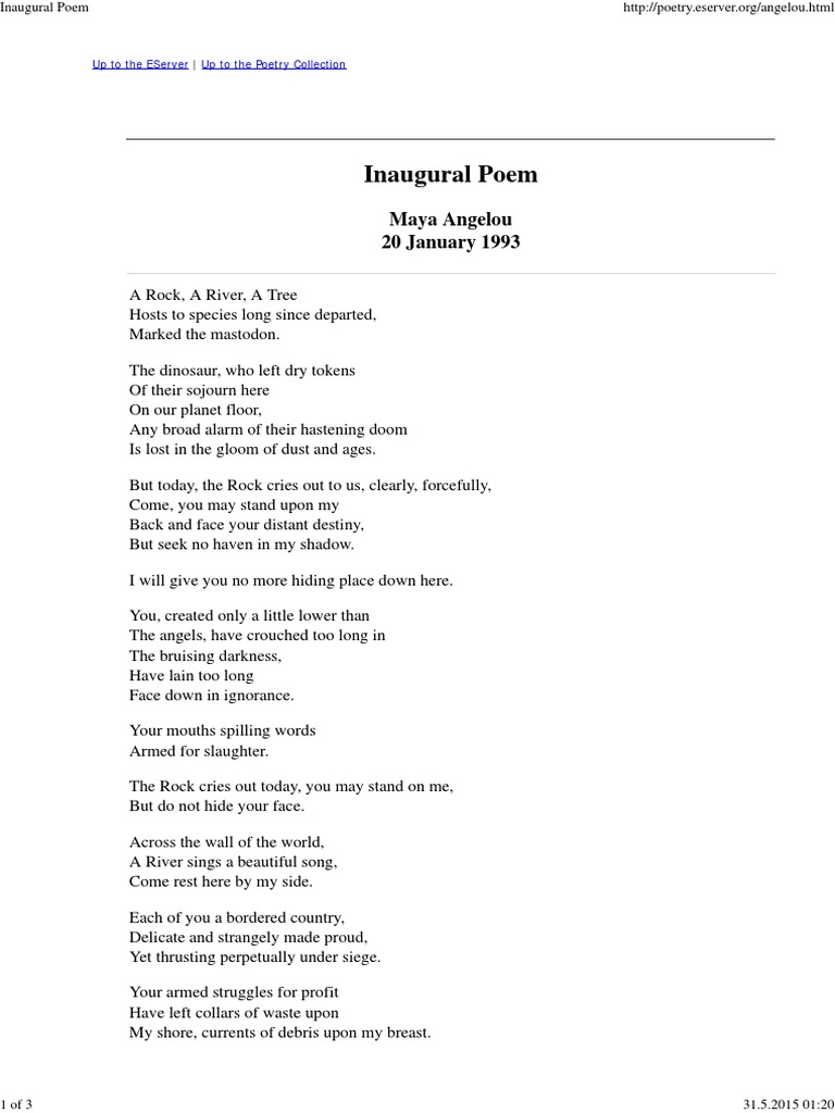 Inaugural Poem: Maya Angelou 20 January 1993 | PDF