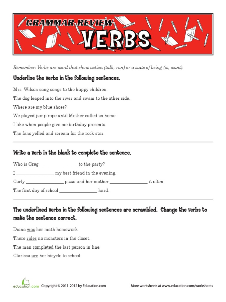 Verbs Worksheet | PDF