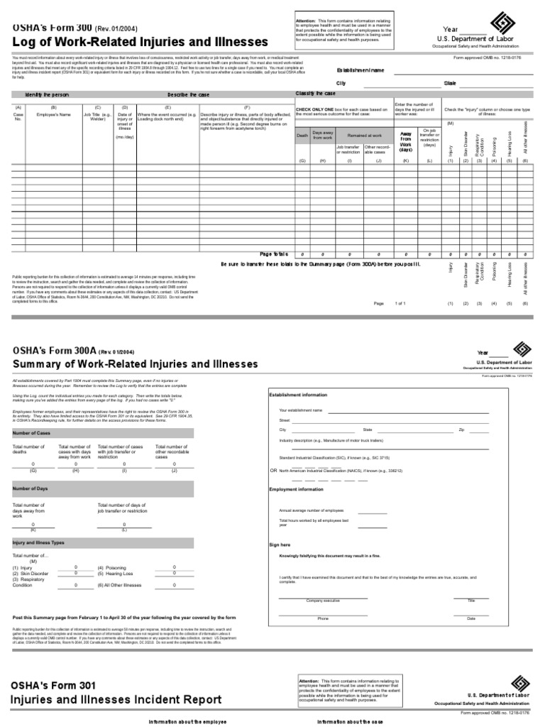 Log of Work-Related Injuries and Illnesses: OSHA's Form 300 | Download ...